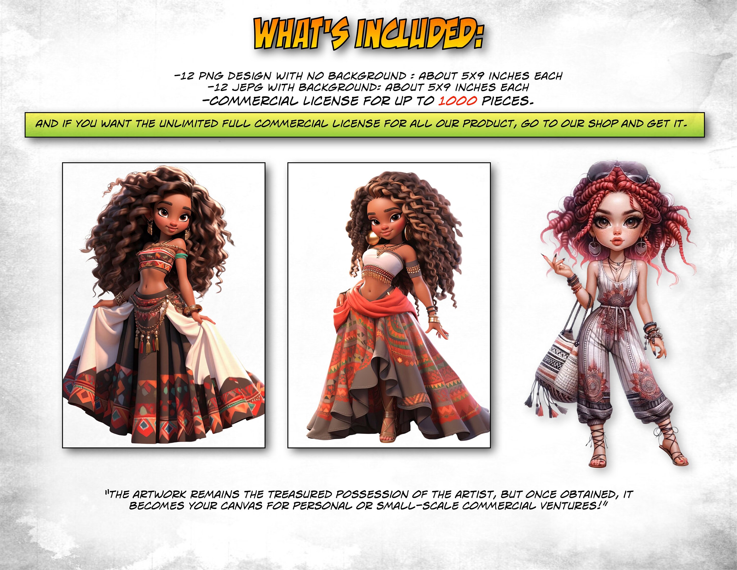 African Chibi Clipart Bundle, Rasta Hair Cartoon Characters, Digital ...