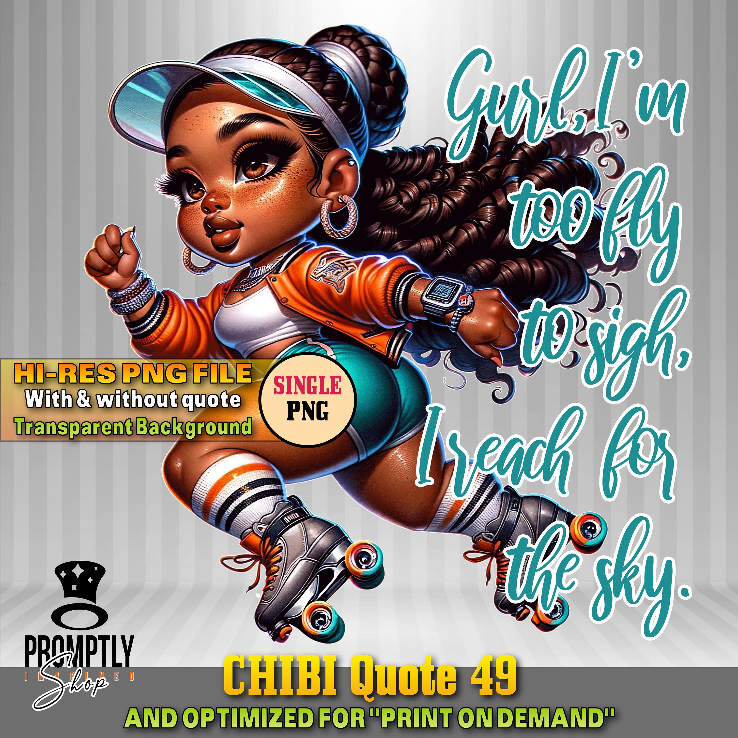 Afro Girl Roller Skating Digital Print, High-resolution PNG Chibi Art ...