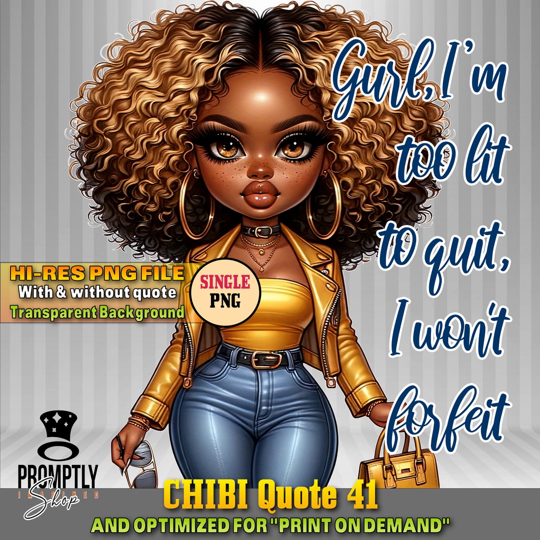 Afro Chibi Girl Digital Art PNG, Cute Curly Hair Character Illustration ...