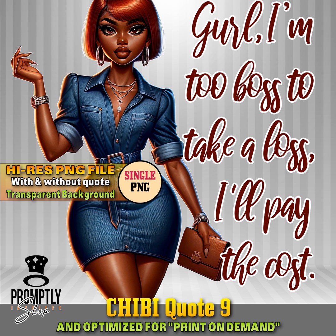 Chibi Boss Lady Illustration, Afro Woman PNG, Digital Download ...