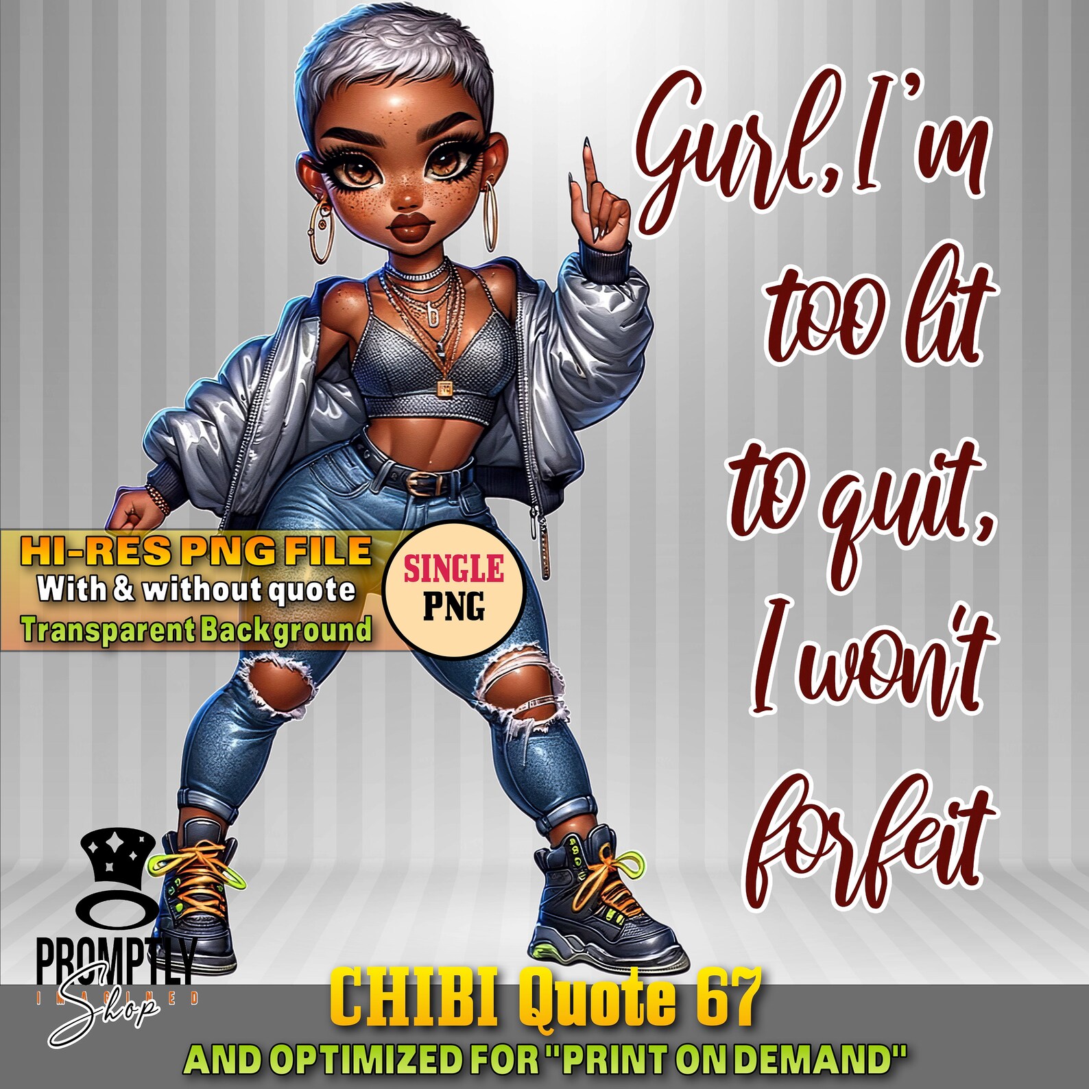 Digital Chibi Girl Clipart, Strong Female Quote, Transparent PNG, Urban ...