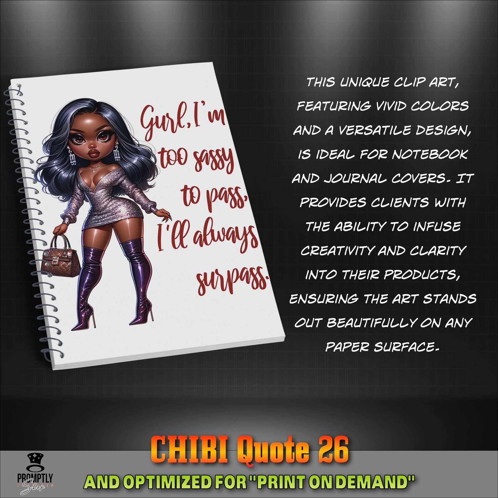 Sassy Chibi Girl Digital Art, Afro Fashion Illustration With Quote ...