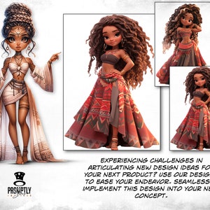 African Chibi Queen Clipart Bundle, Bohemian Chibi Digital Art, Ethnic ...