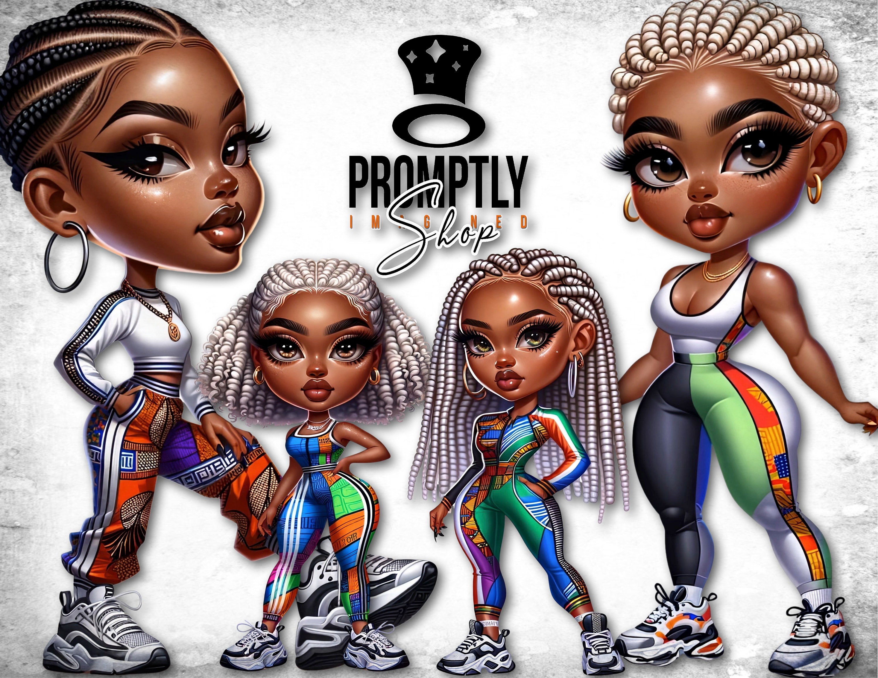 Chibi African Sporty Fit Listing | 19 PNG Digital Art Bundle | Digital ...