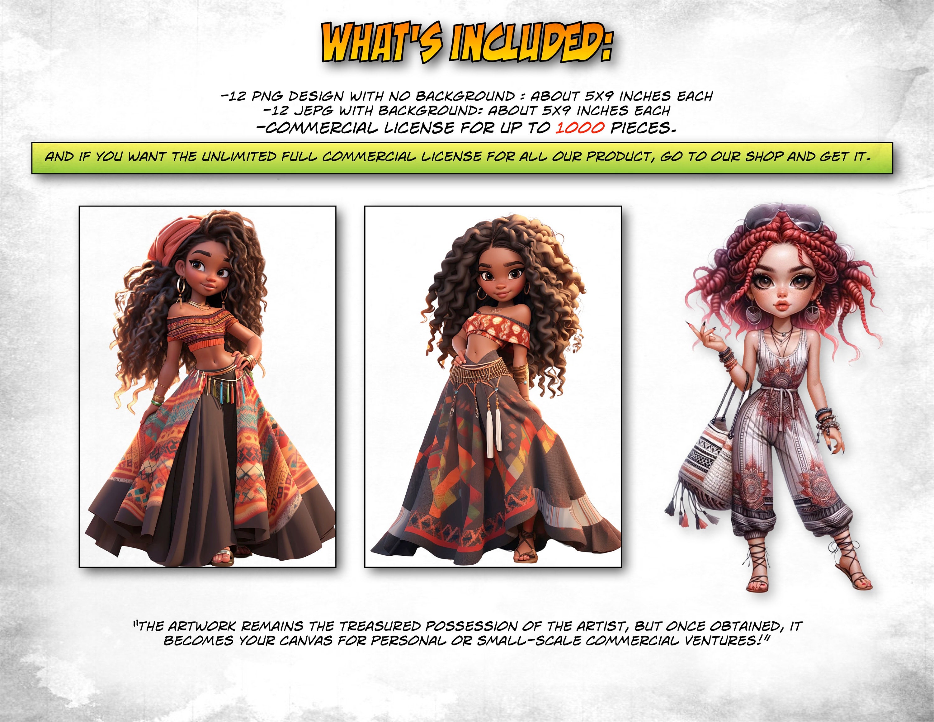 African Chibi Queen Clipart Bundle, Bohemian Chibi Digital Art, Ethnic ...