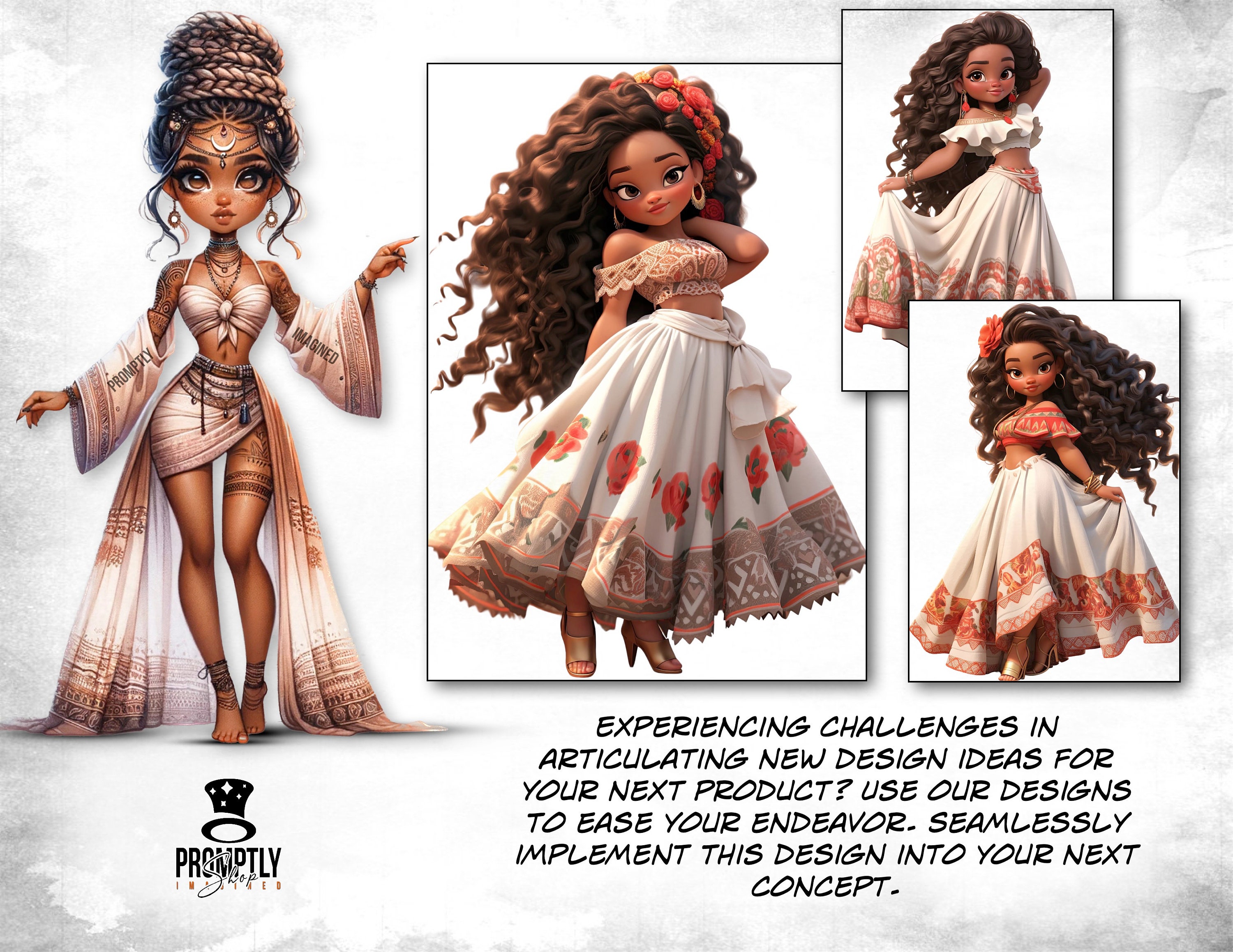 Bohemian Chibi Clipart Bundle, Brown Sun-kissed Chibi Character ...