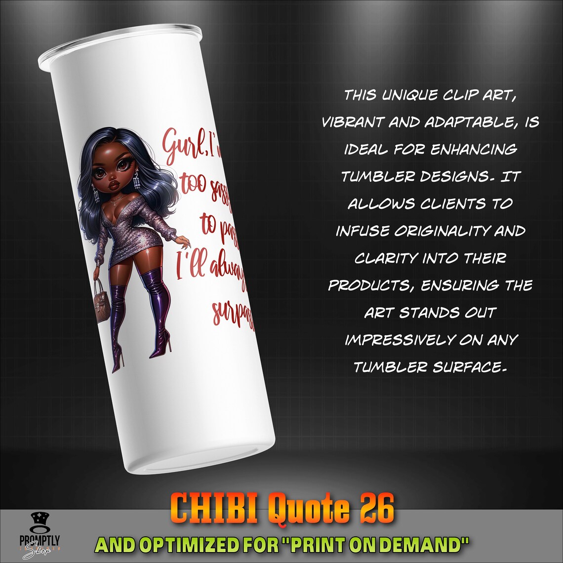 Sassy Chibi Girl Digital Art, Afro Fashion Illustration With Quote ...