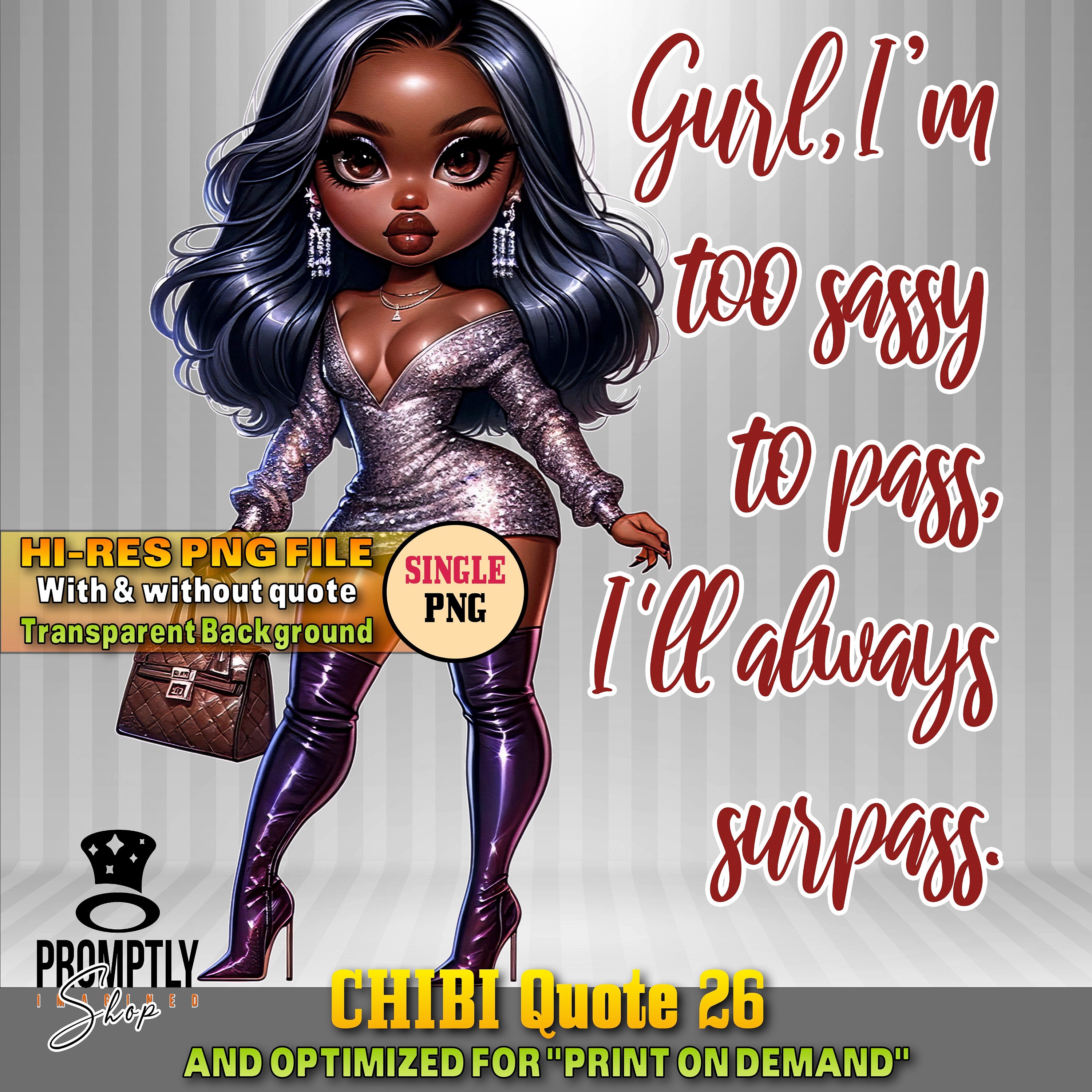 Sassy Chibi Girl Digital Art, Afro Fashion Illustration With Quote ...