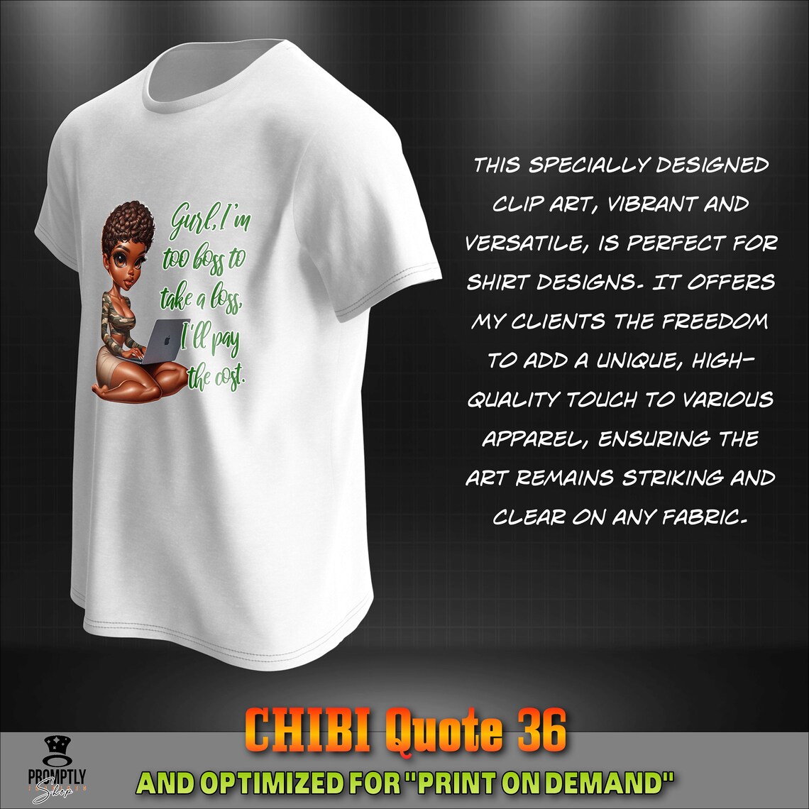 Digital Chibi Art Printable, Afro Girl Inspirational Quote, High-res ...