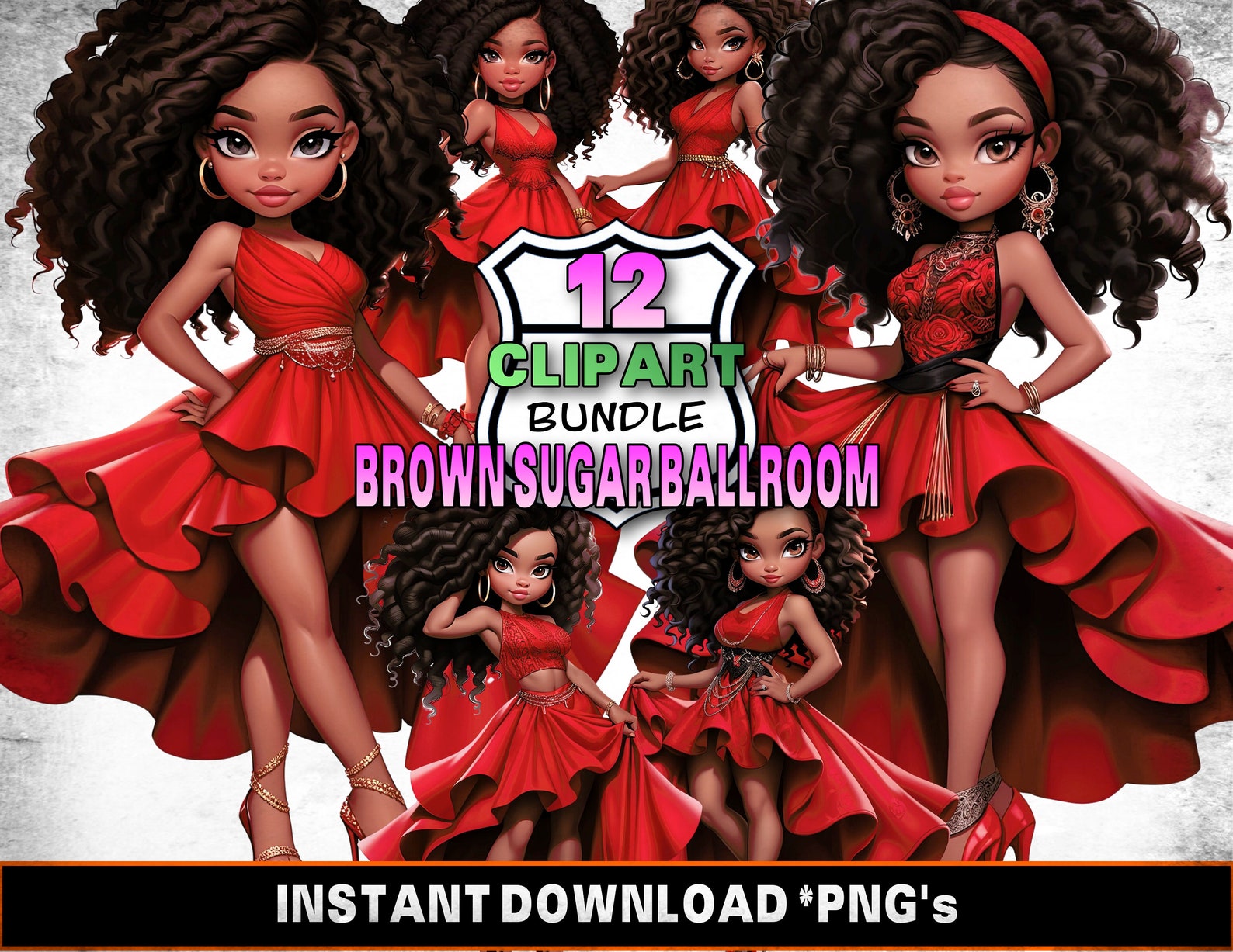 African American Chibi Clipart Bundle, Digital Chibi Download, Chibi ...