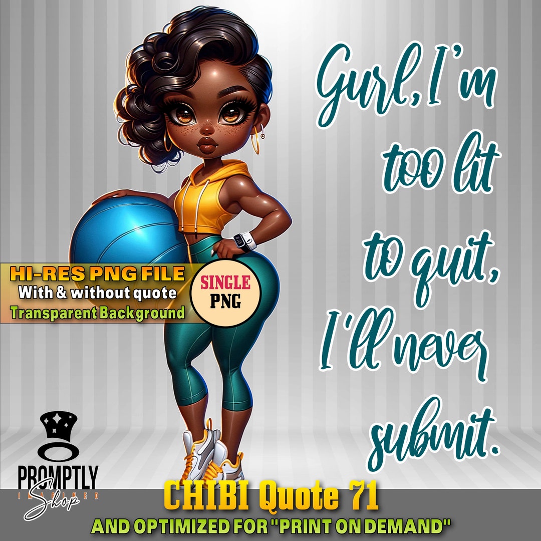 Chibi Fitness Motivation Digital Art, Cute Gym Quote PNG, Printable ...