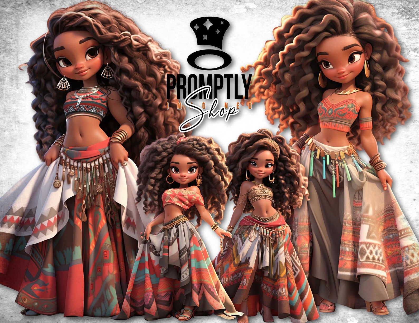 African Chibi Clipart Bundle, Rasta Hair Cartoon Characters, Digital ...