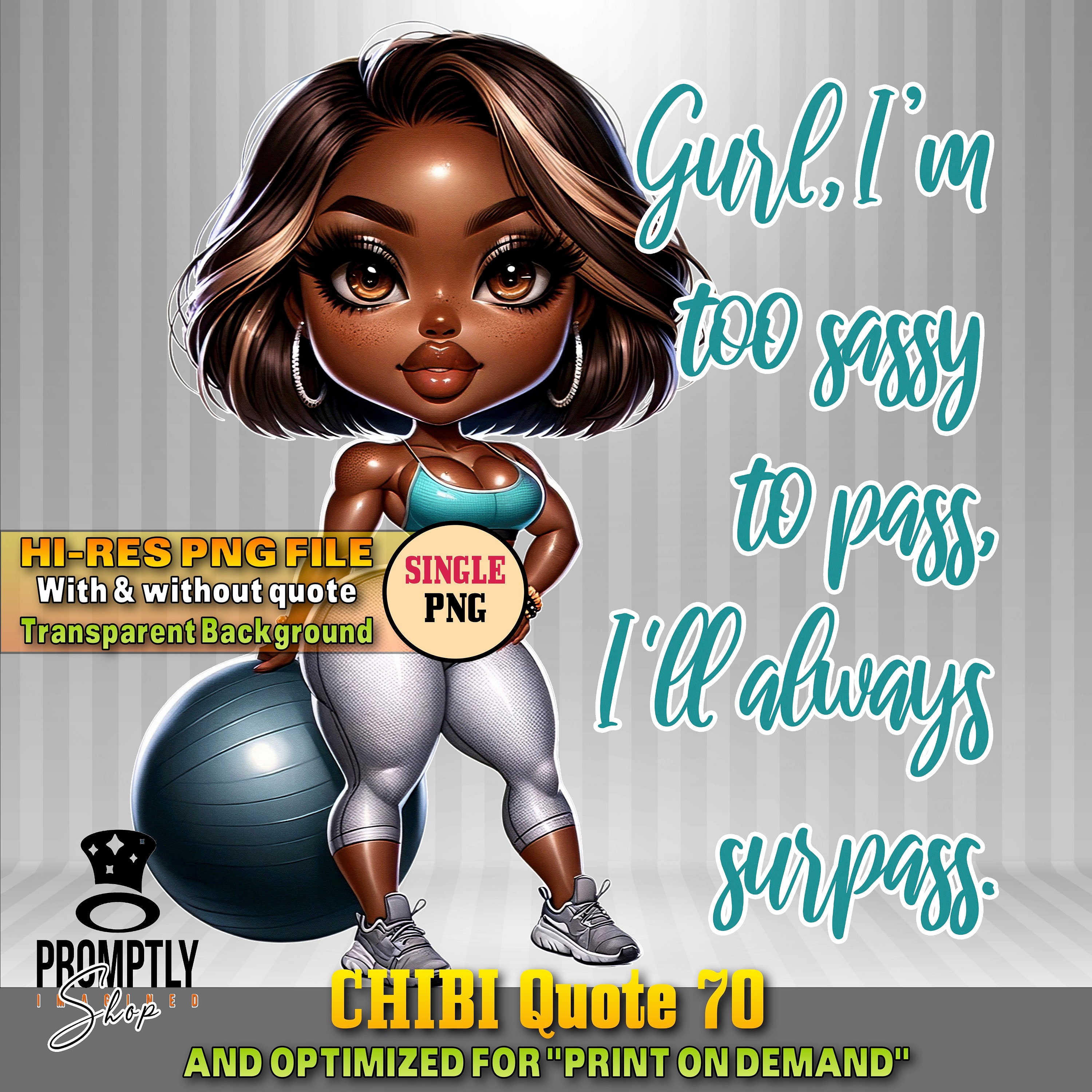 Chibi Fitness Girl Digital Art, Printable Sassy Quote Illustration, Gym ...
