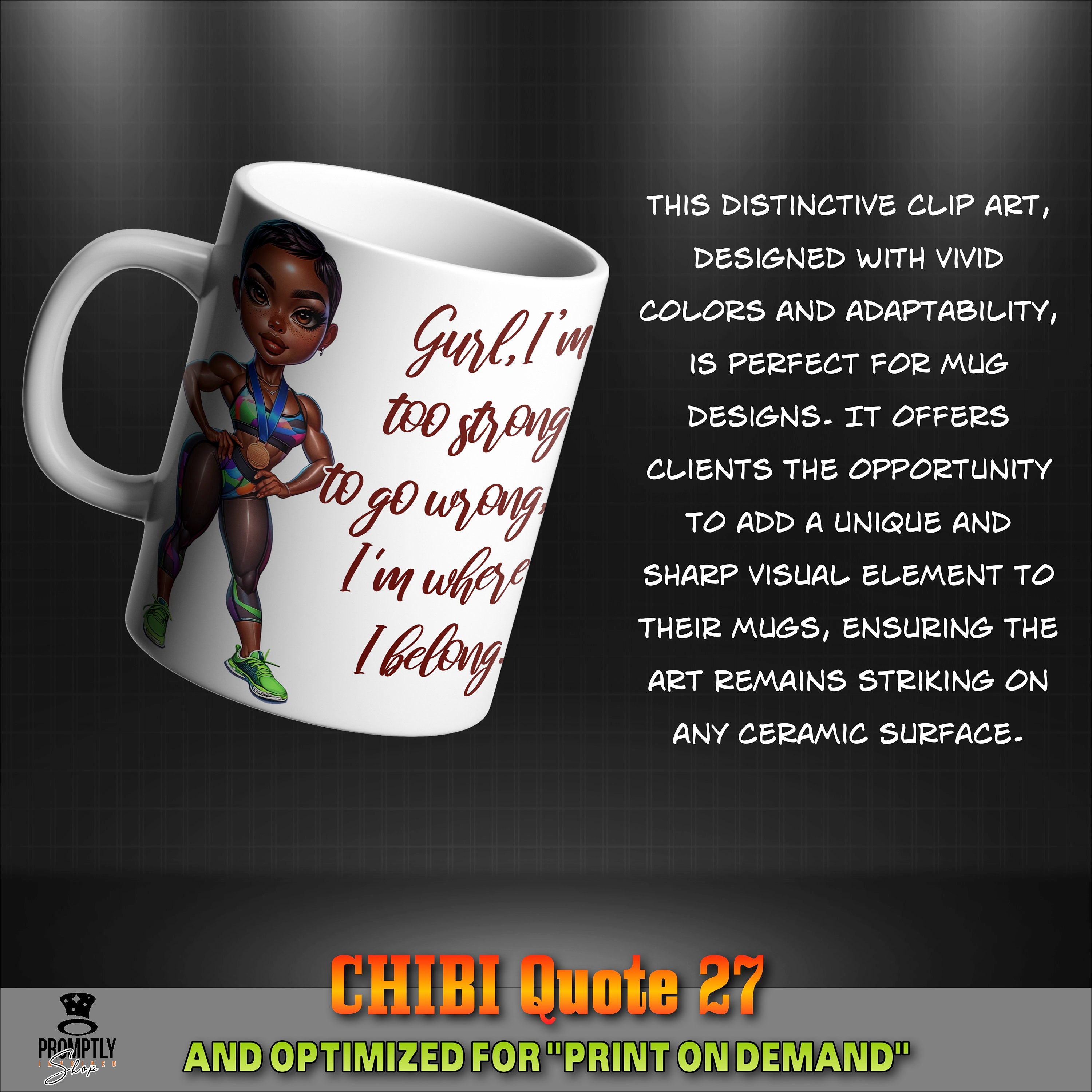 Fitness Motivational Quote Digital Art, Chibi Girl Power Illustration ...