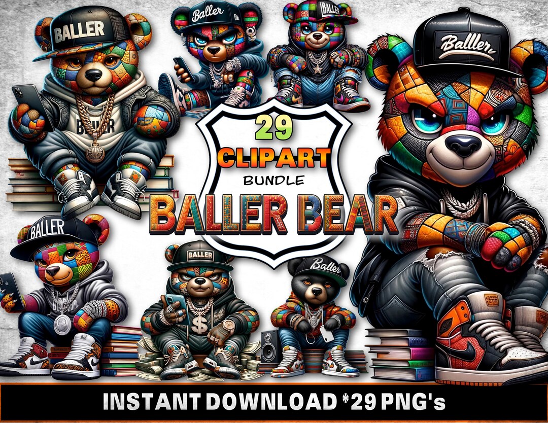 Baller Bear Listing | 29 PNG Digital Art Bundle | Digital Download ...