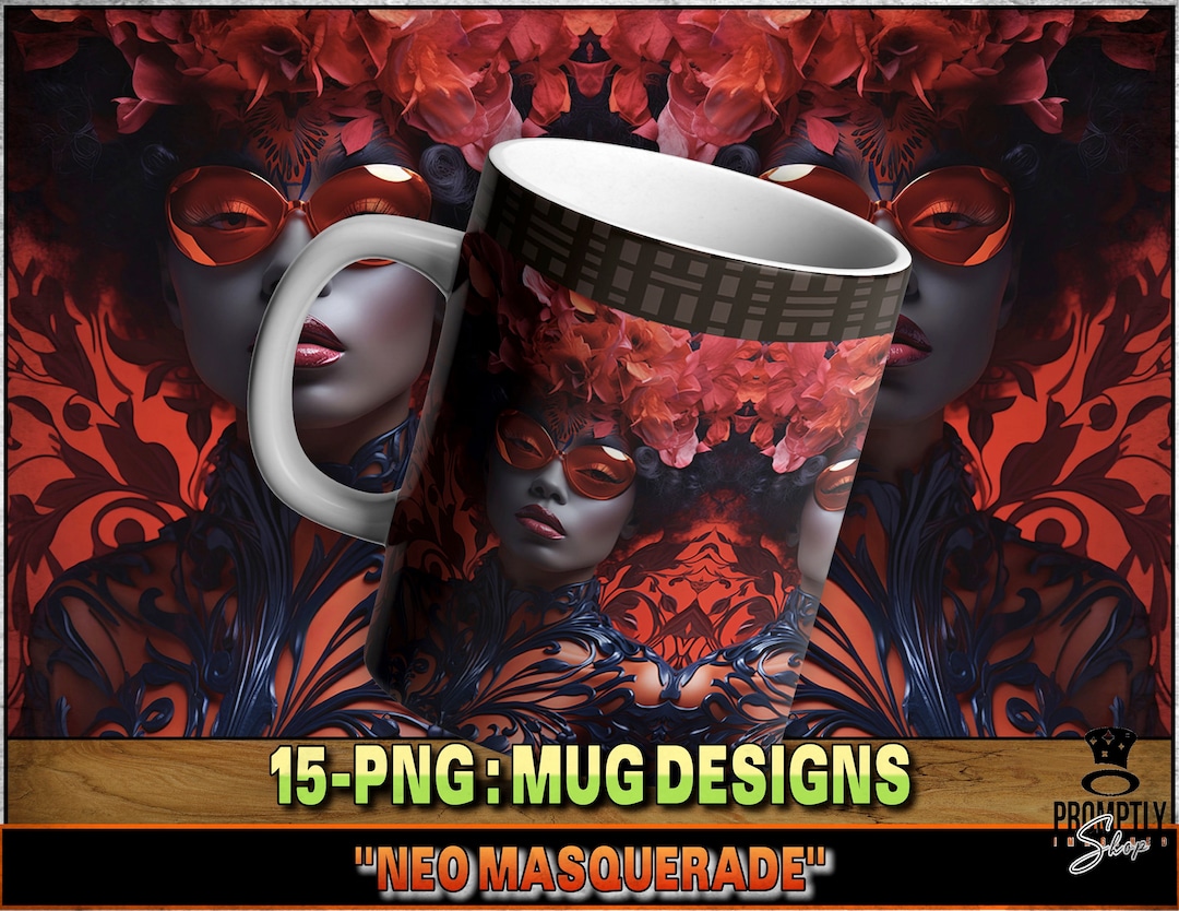 Unique Masquerade Mask Coffee Mug Design , Red and Black 11oz/15oz Cup ...