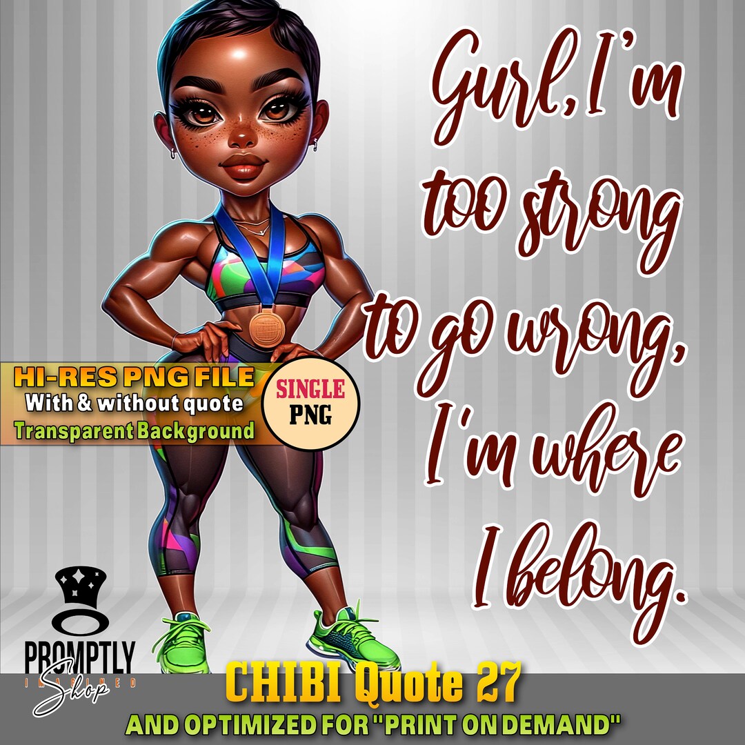 Fitness Motivational Quote Digital Art, Chibi Girl Power Illustration ...