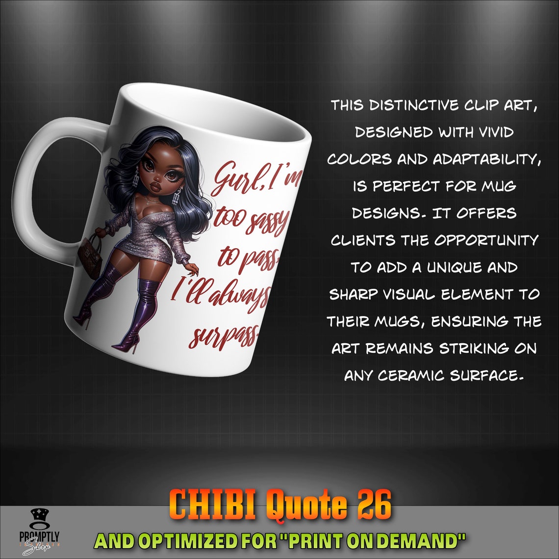 Sassy Chibi Girl Digital Art, Afro Fashion Illustration With Quote ...