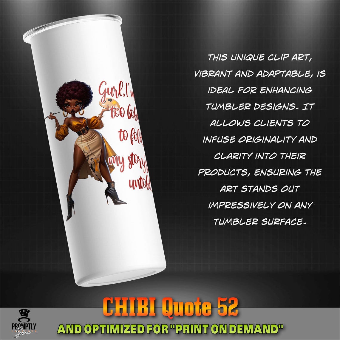 Bold African American Woman Quote Illustration, Digital Chibi Art ...