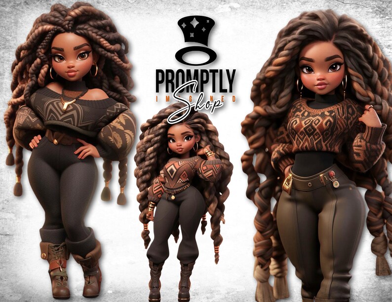 African American Chibi Character Clipart, Brown Sugar Cozy Digital Art ...