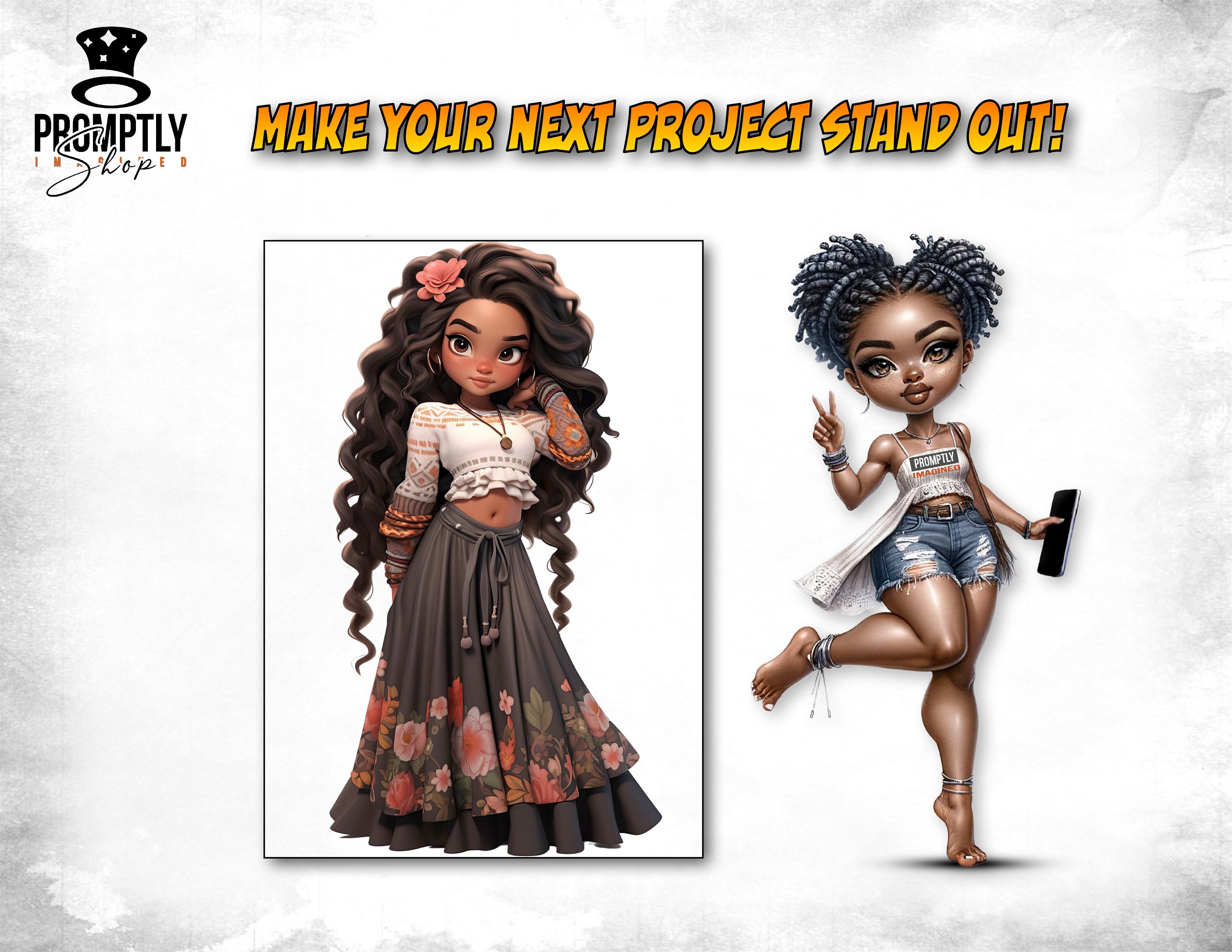 Boho Chibi Clipart Bundle, African American Chibi Girl, Digital ...