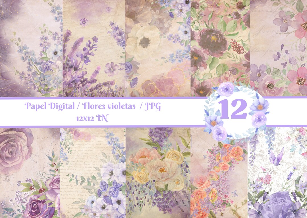 Vintage Flower Digital Paper, Printable Design for Decoration and ...