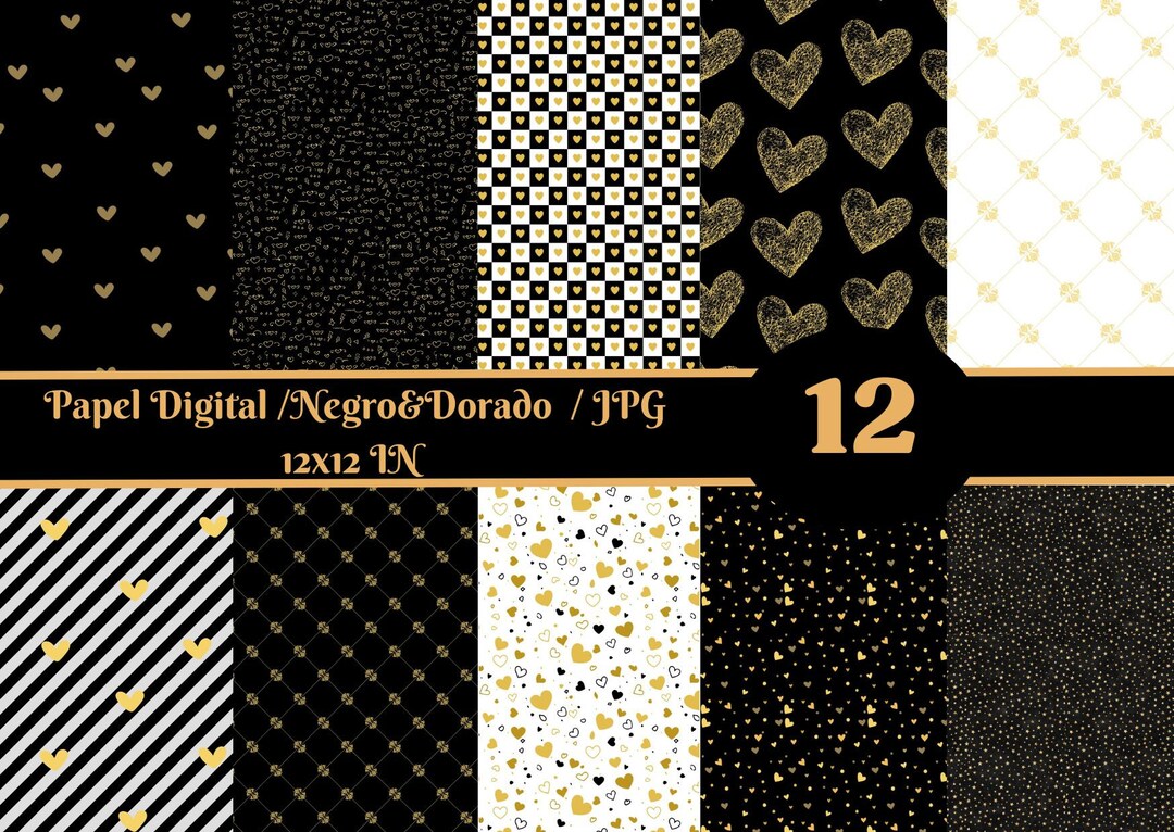 Black and Gold Digital Paper Set, Instant Download, Commercial and ...