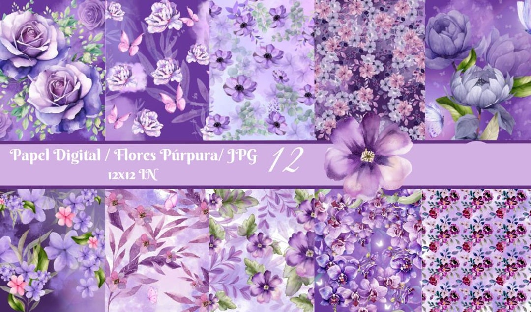 Purple Flower Digital Paper Pack, Floral Background, Printable Digital ...