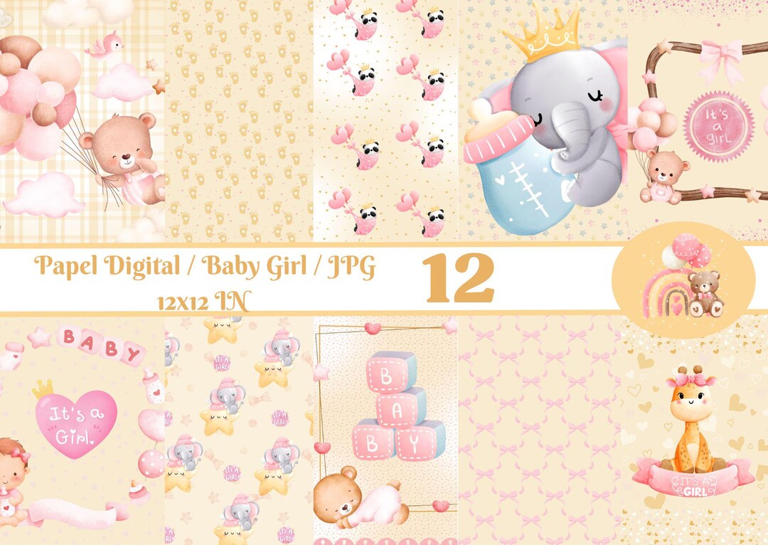 Baby Shower Digital Paper for Girls, Pastel Colors, Watercolor ...