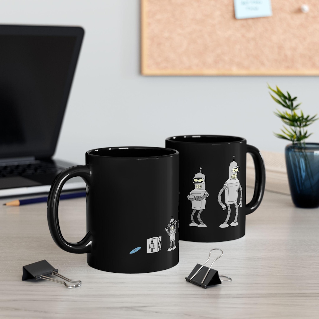 Evolution of Futurama Bender Evolution Robot Mug | Black Ceramic Coffee ...