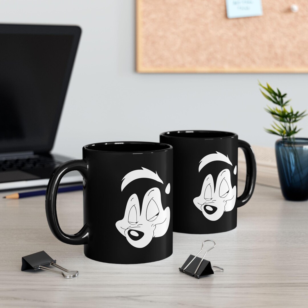 Pepe Le Pew Cartoon Skunk Face Mug | Black Ceramic Coffee Cup - Etsy