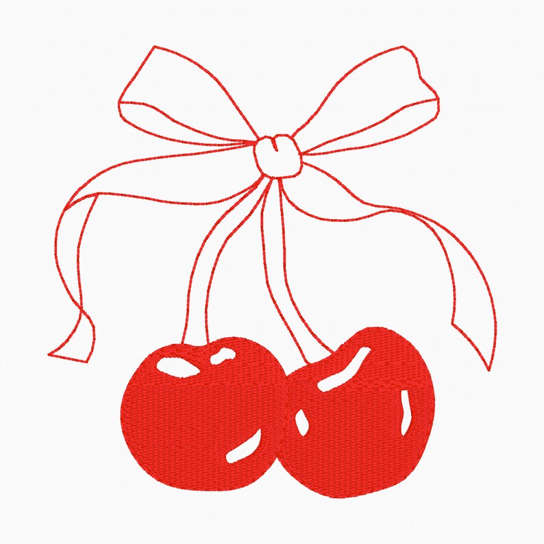 Coquette Cherries Digital Embroidery File, Ribbon Bow Cherry, Coquette ...