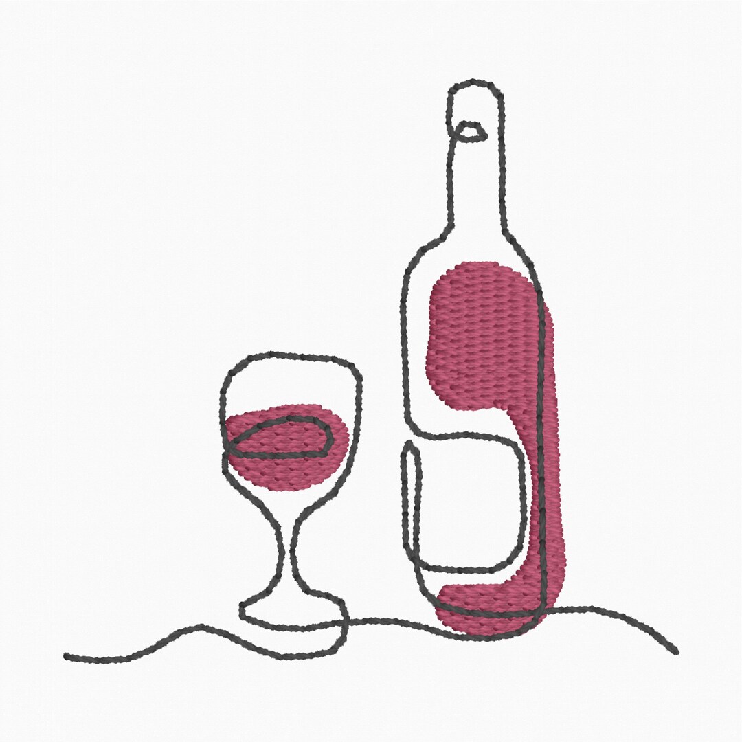 Simple Wine Embroidery Design, Minimal Champagne Bottle Embroidery ...