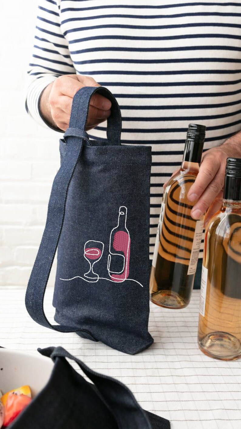 Simple Wine Embroidery Design, Minimal Champagne Bottle Embroidery ...