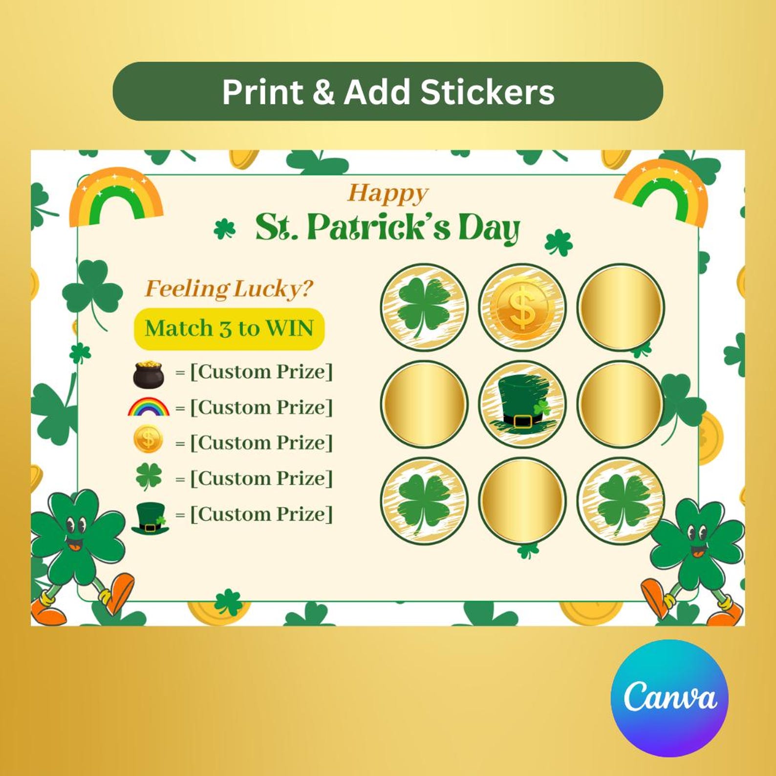 St. Patrick’s Day Scratch-off Cards | Editable Canva Template | DIY ...