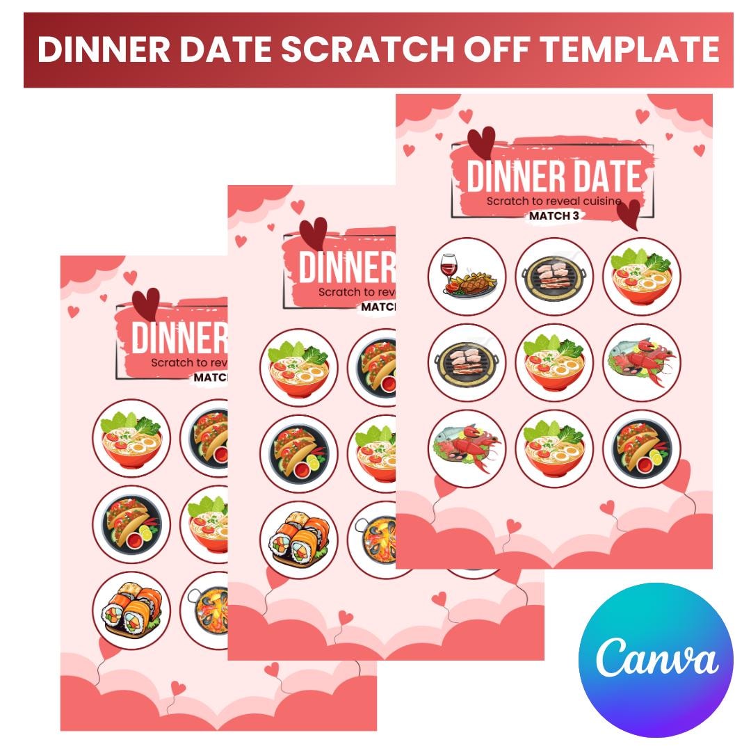 Dinner Date Scratch-off Card | Printable Date Night Game | Editable ...