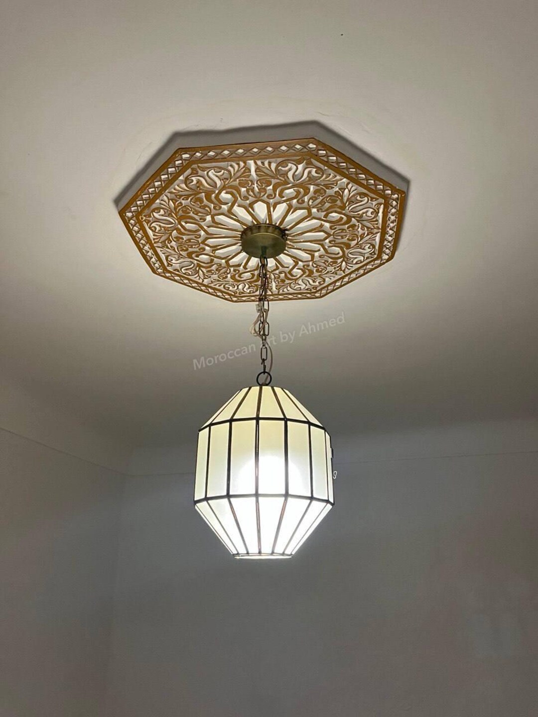 Ceiling Lamps Suspension Lights Milky Glass, Handmade Brass Filigree ...