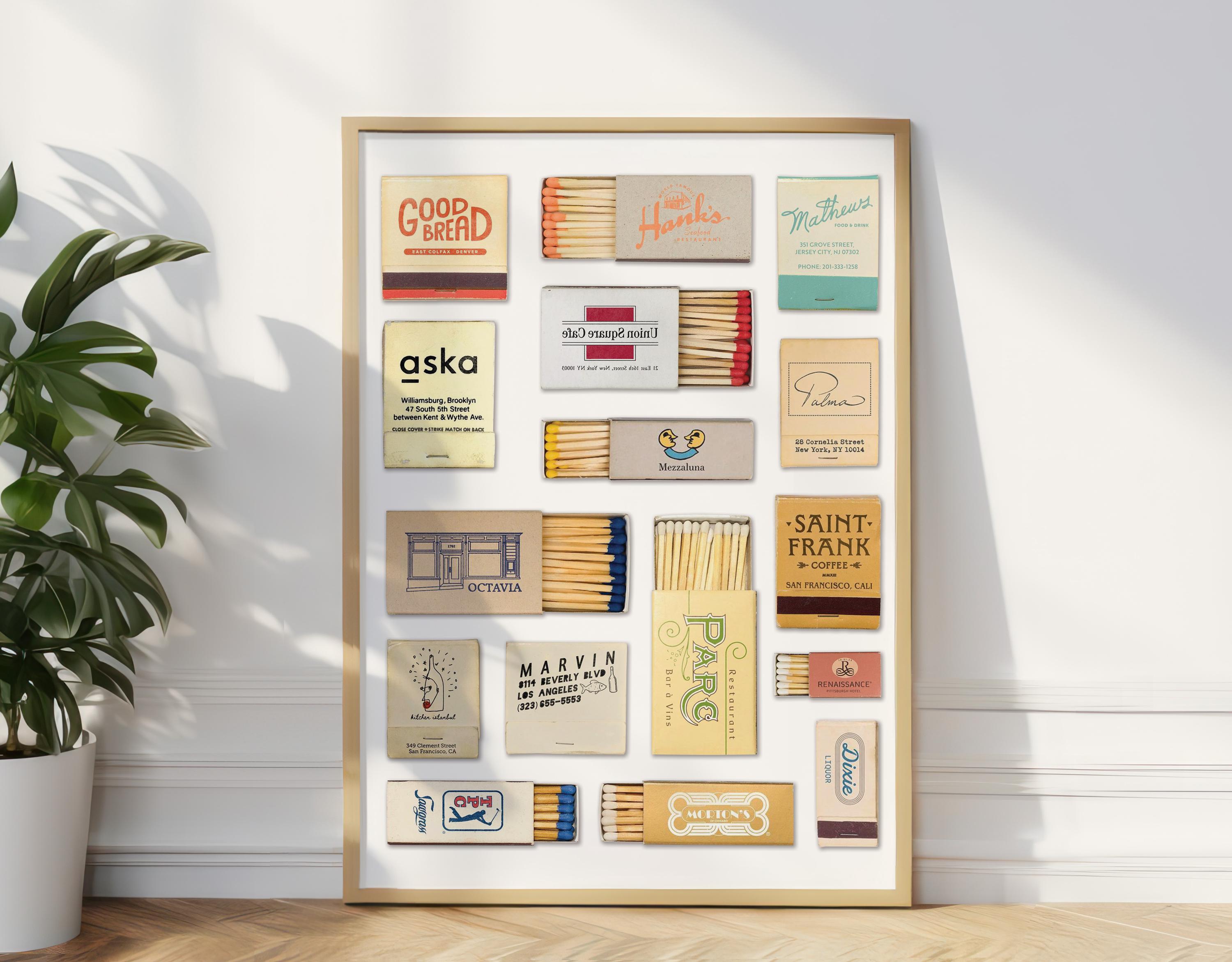 VINTAGE MATCHBOX PRINT, Trendy Matches Poster, Retro Matchbook Wall Art ...