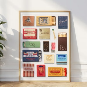 VINTAGE MATCHBOX PRINT, Trendy Matches Poster, Retro Matchbook Wall Art ...