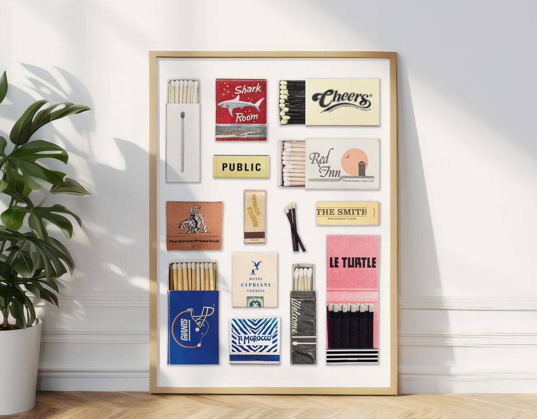 VINTAGE MATCHBOX PRINT, Trendy Matches Poster, Retro Matchbook Wall Art ...