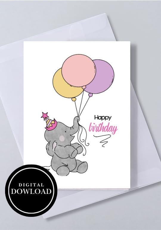 Happy Birthday Elephant Card - Etsy