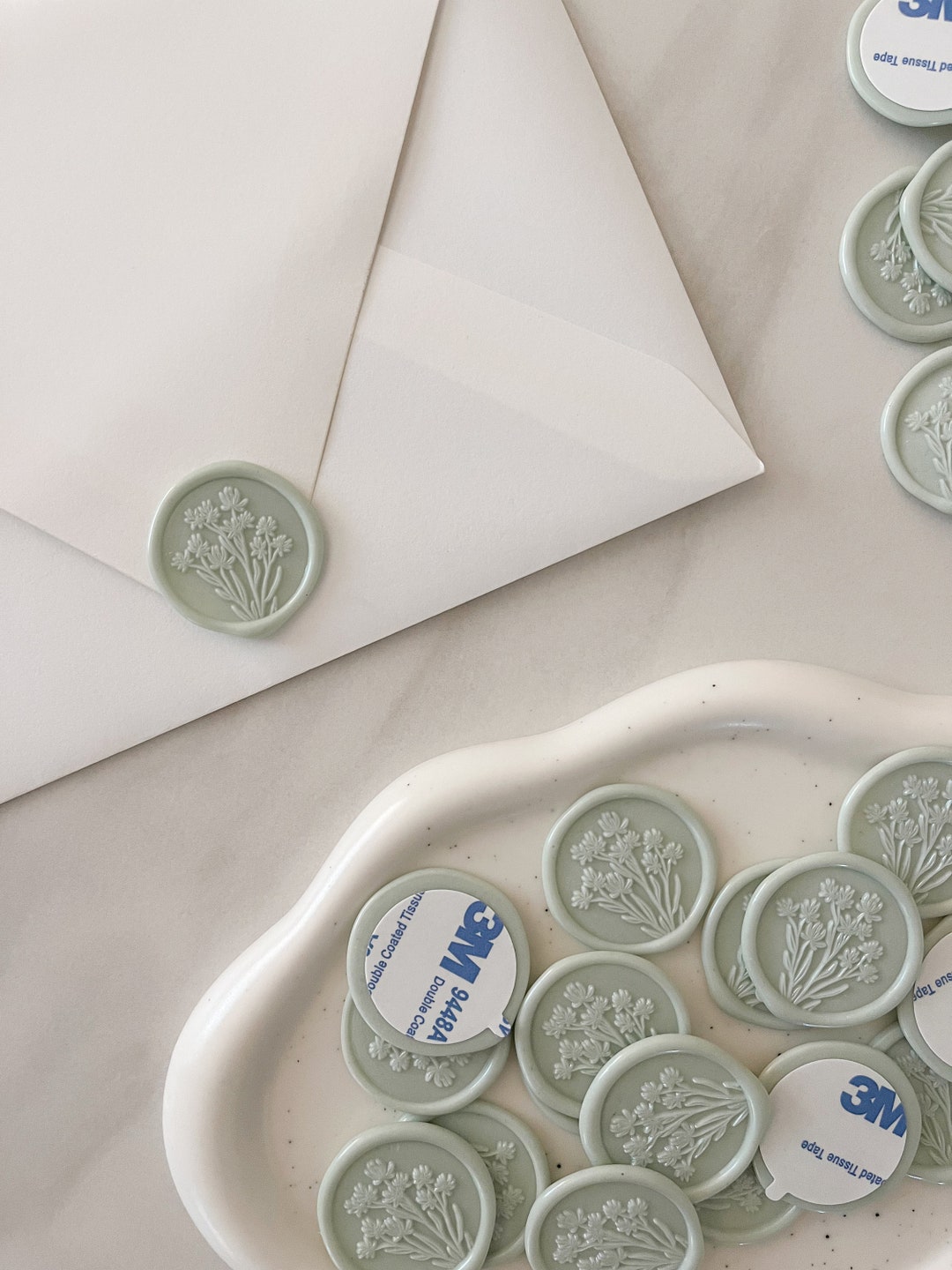 Light Green Floral Wax Seal Stickers Sage Pre-made Seals for Wedding ...