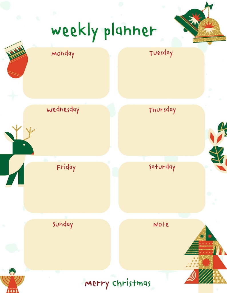 Weekly Planner Printable Planner, Christmas Weekly Schedule, Weekly ...