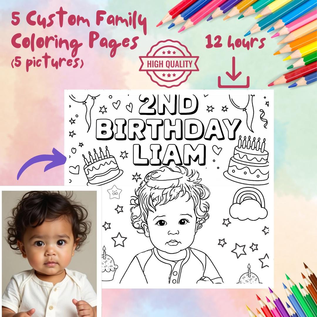 5 Custom Coloring Pages From Photo | Personalized Sketch | Digital ...