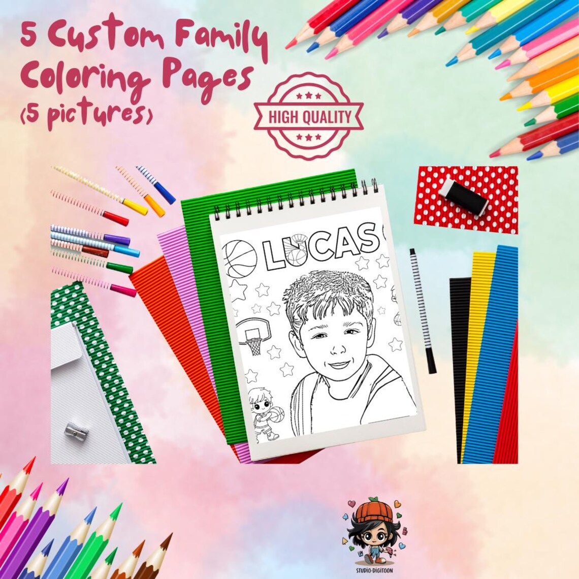 5 Custom Coloring Pages From Your Photos | Personalized Sketch ...