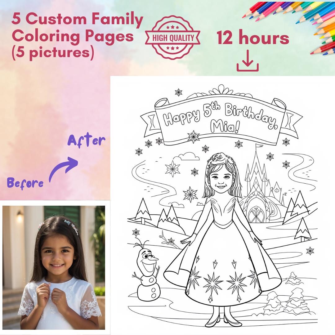 5 Custom Coloring Pages | Personalized Birthday Coloring Sheets ...