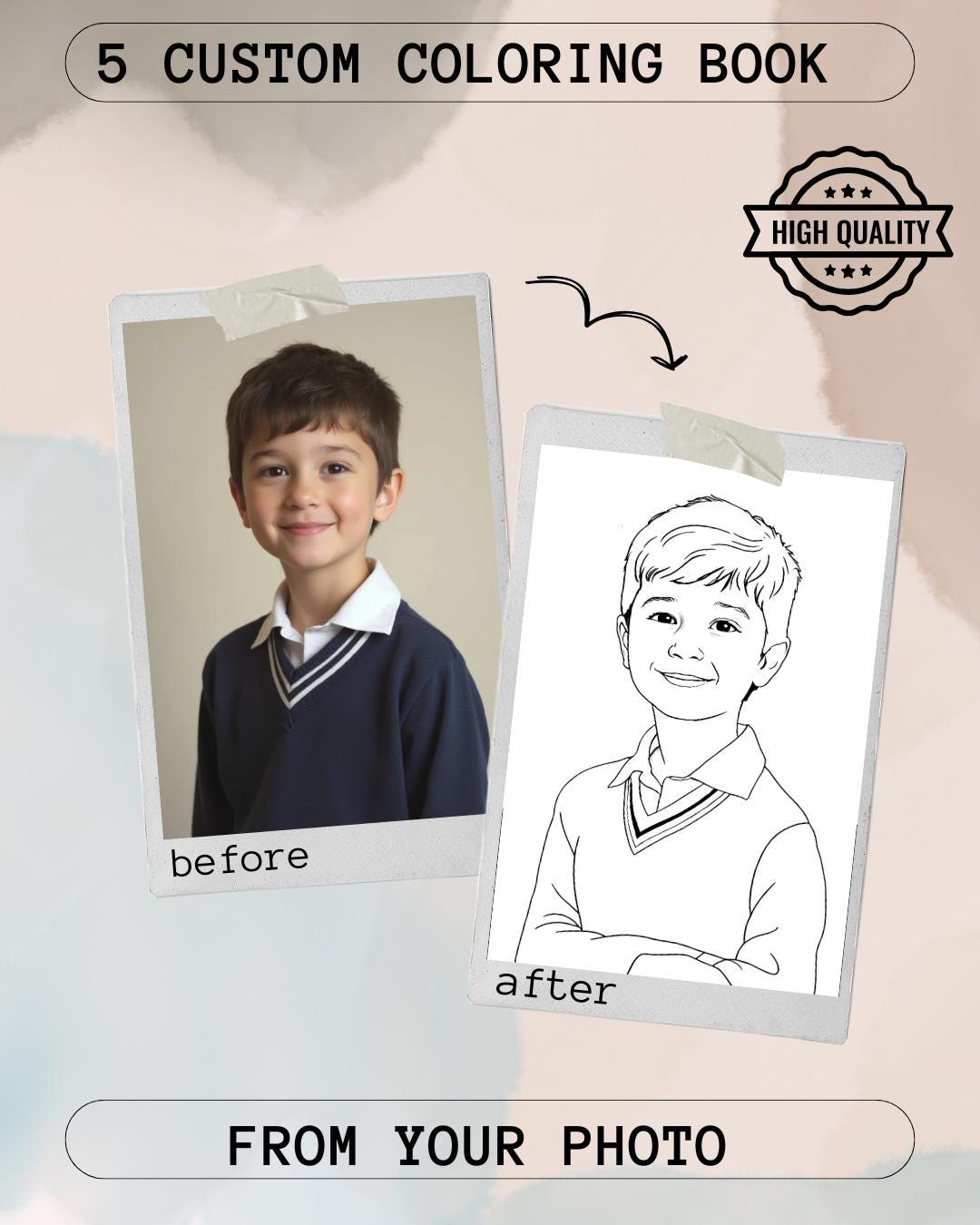 5 Custom Family Coloring Pages, From Your Photos, Personalized Coloring ...