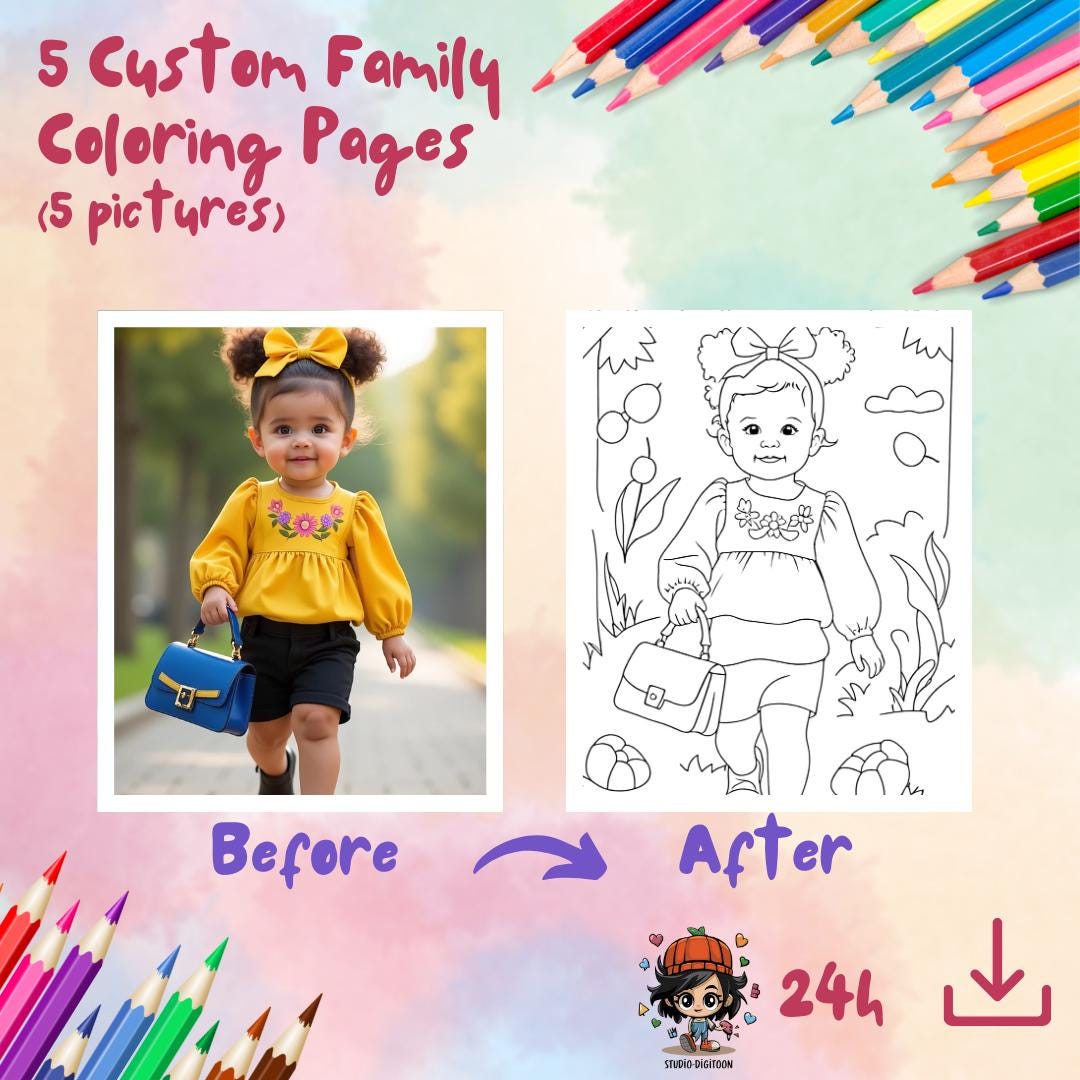 5 Custom Family Coloring Pages | Personalized Coloring Sheets | Digital ...