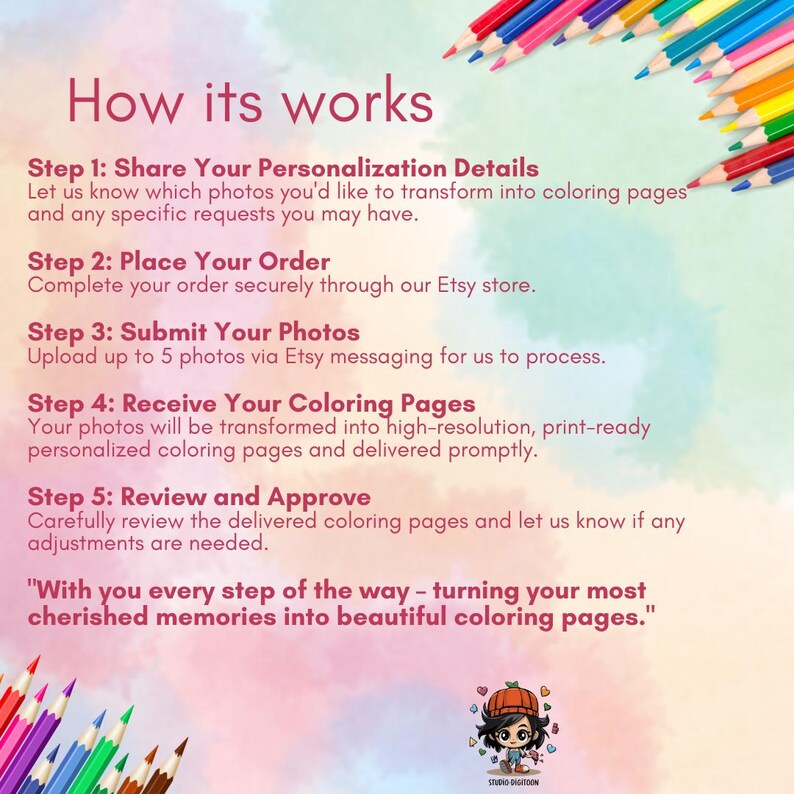 5 Custom Coloring Pages, Personalized Photo to Coloring Page, Digital ...