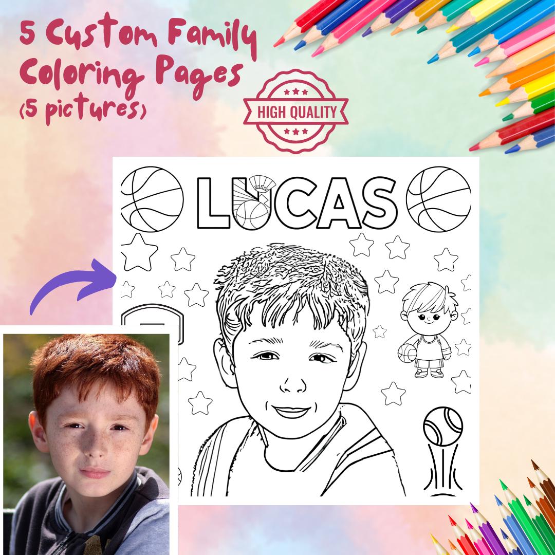 5 Custom Coloring Pages From Your Photos | Personalized Sketch ...